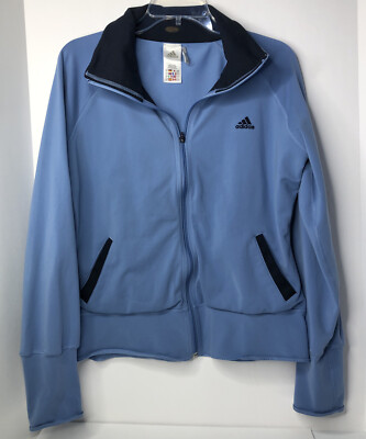 Adidas Womens Sz L Powder Blue Zip Up Track Running Jacket w/Pockets ...