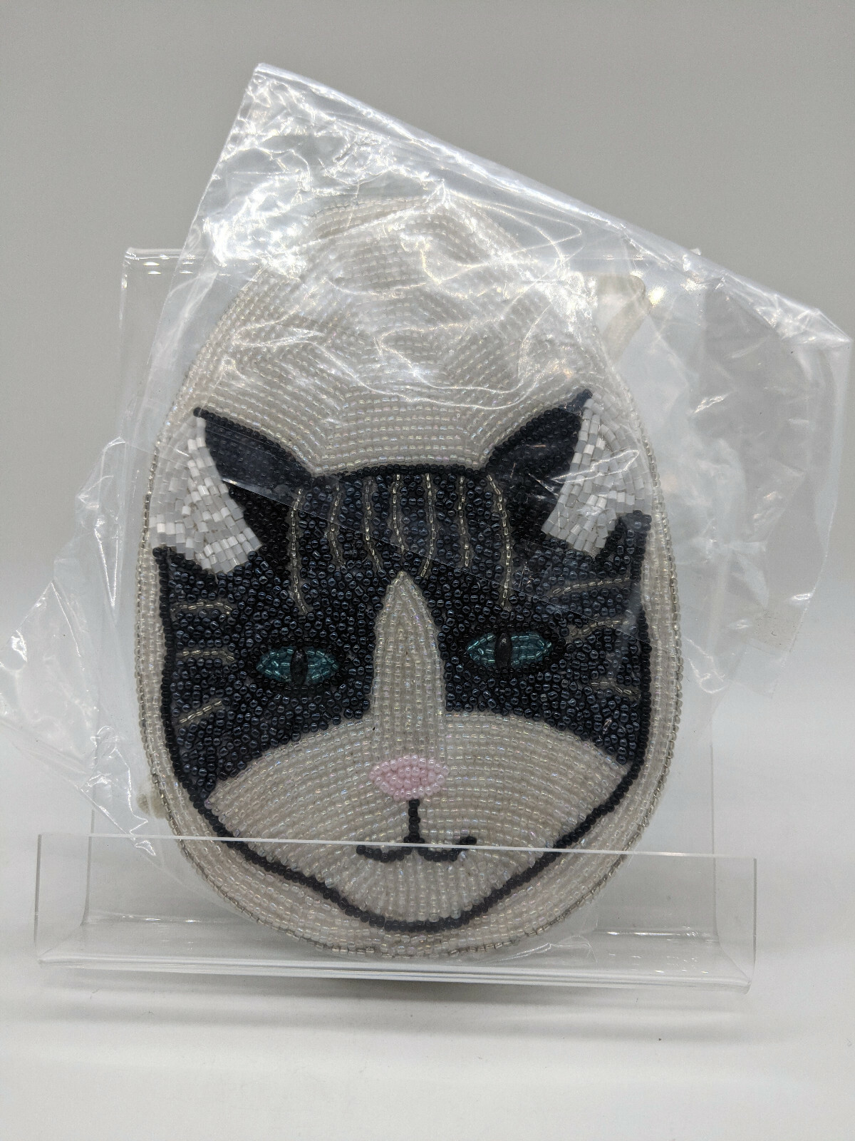 NEW BLACK & WHITE BEADED CAT PURSE CATS HANDBAG HAND BAG | eBay