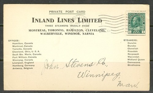 CANADA INLAND LINES STEAMERS 1912 FREIGHT POST CARD TO WINNIPEG MAN | eBay