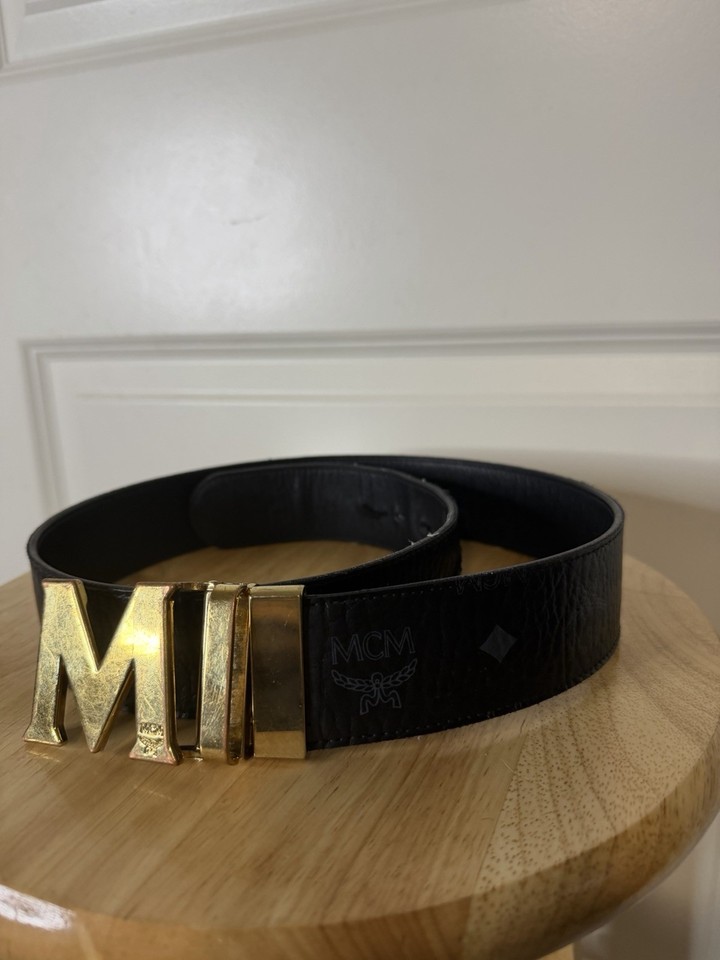 MCM Men's Leather Belt Black/gold m Buckle | eBay