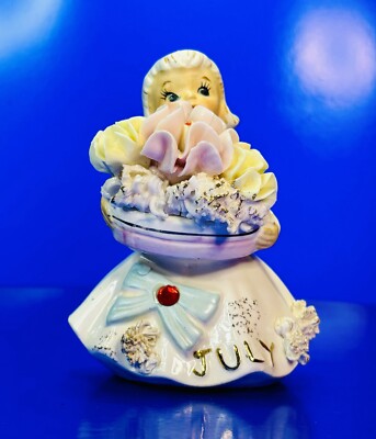 Vintage Lefton July Angel of The Month Water Lily Red Ruby Spaghetti | eBay