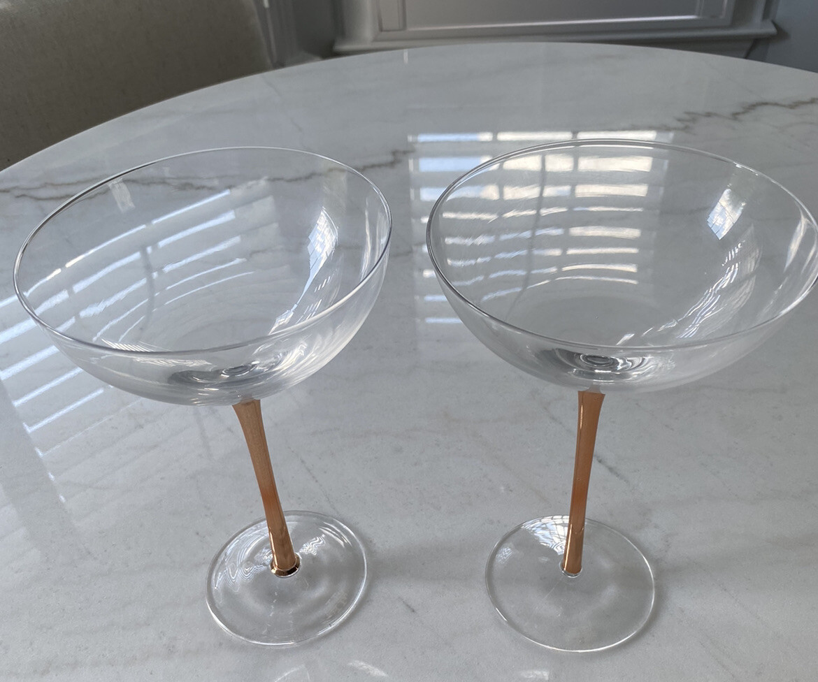 Set of 2 Signed High End Martini Glasses Unknown Signature Copper ...