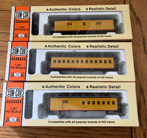 Lot of 3 Con-Cor HO Scale Oldie Pass Union Pacific Baggage Car, Coach ...