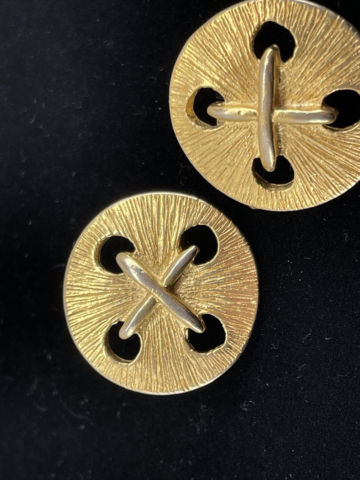 Signed Trifari Textured Gold Tone Metal Button Clip On Earrings Vintage ...