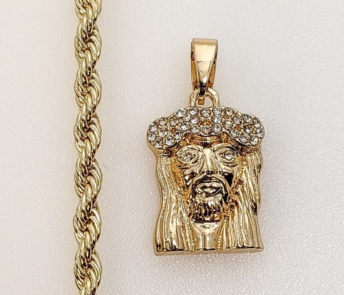 Gold Plated Jesus Christ Head 4mm Chain Necklace Oro Jesucristo Rostro ...