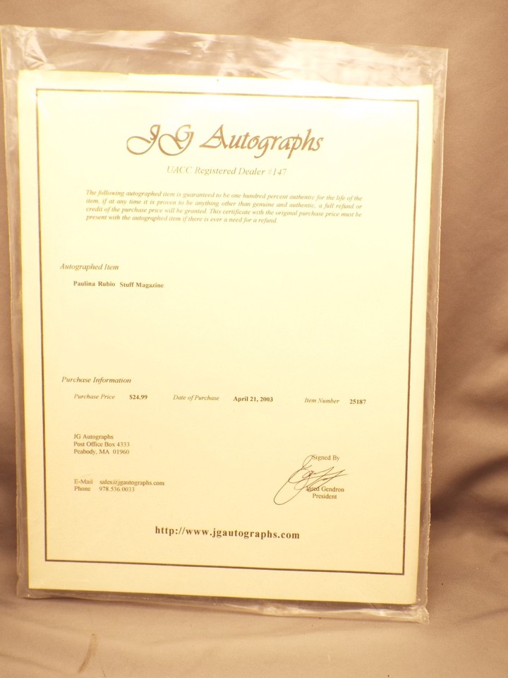 Paulina Rubio Autograph Stuff Magazine October 2002 | eBay