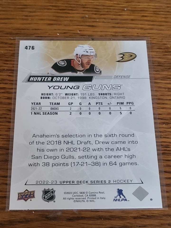 2022-23 UD Series 1 Hunter Drew Young Guns Anaheim Ducks | eBay
