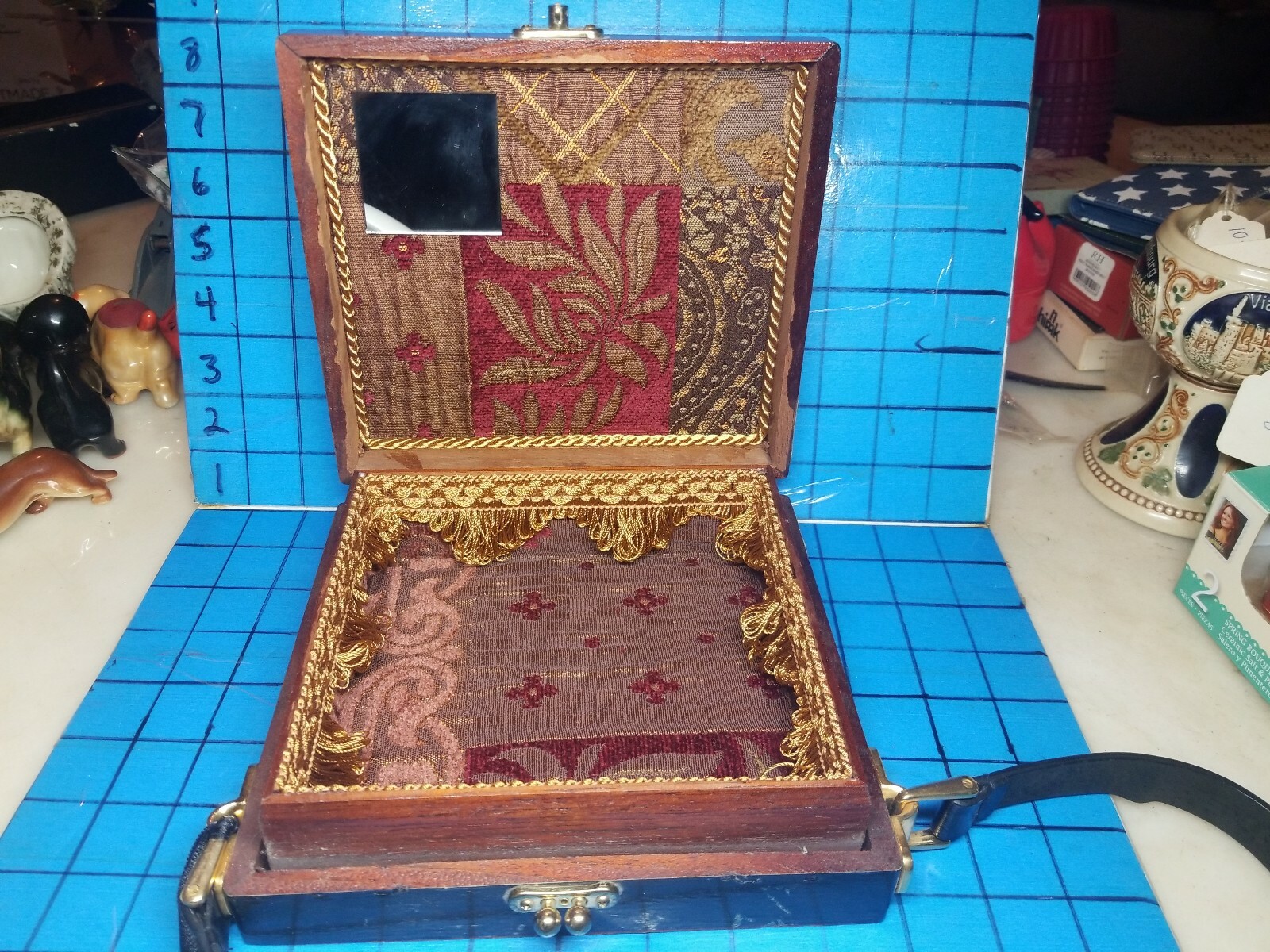 ELAINE LAURENT LINED WOOD CIGAR BOX PURSE " INDIAN TABAC CIGAR CO ...