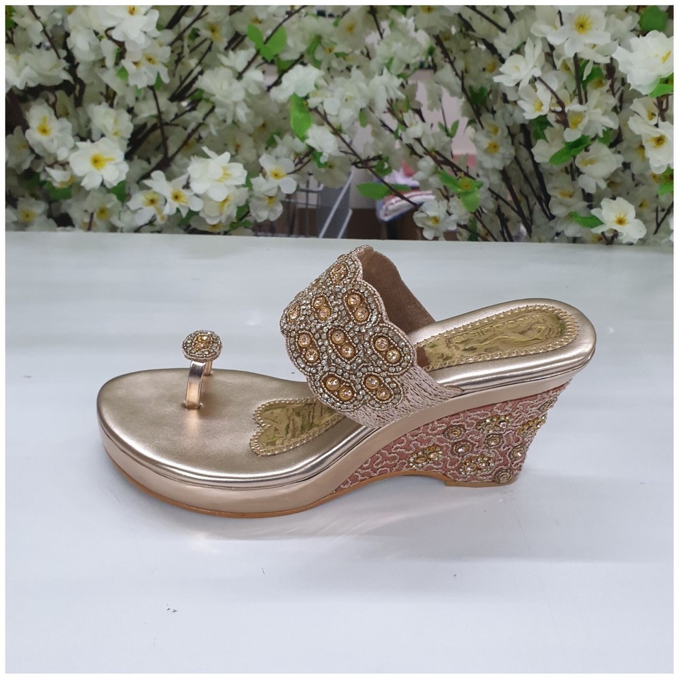 Women Sandals Toe Ring Wedding Wedge Indian Bridal High Heels ...