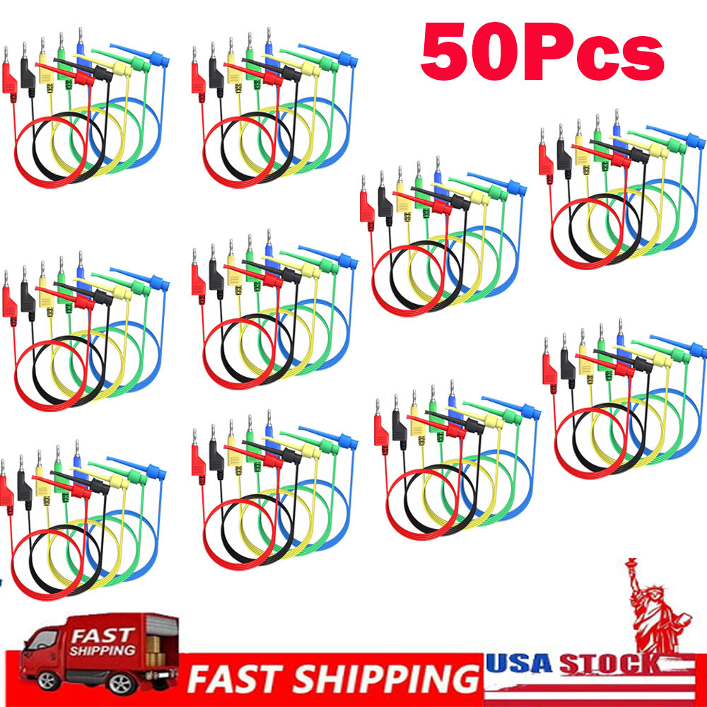 50x 4mm Stackable Banana Plug To Test Hook Clip Test Leads Mini Grabber ...