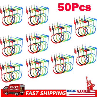 50x 4mm Stackable Banana Plug To Test Hook Clip Test Leads Mini Grabber ...