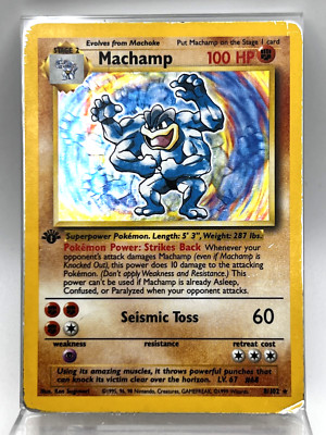 Machamp 8/102 Holo Base Set First 1st Edition 1999 HP Crease | eBay