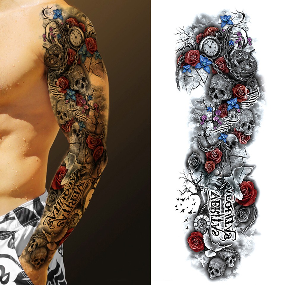 10 Sheets Fake Temporary Tattoo Large Full Arm Sticker Waterproof Long ...