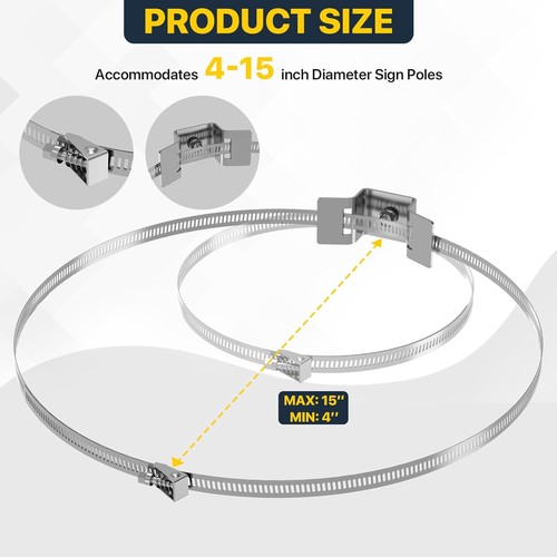 Sign Mounting Brackets for Larger Poles, Adjustable Street Stainless ...