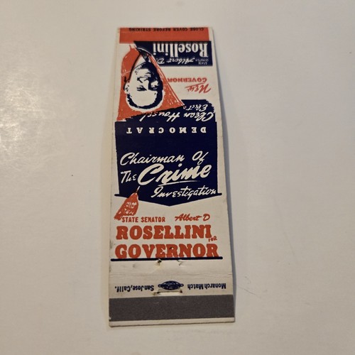 Albert D Rosellini For Governor Washington Political Matchbook Cover | eBay