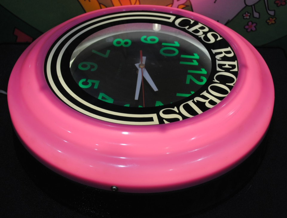 CBS Records Neon Green & Pink Clock Working Time & Lights 1988 ...