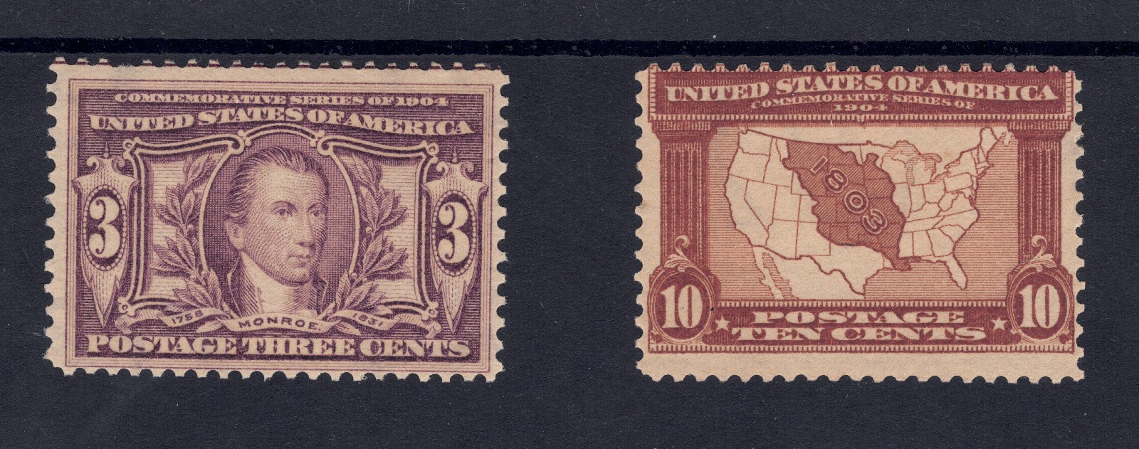 US Scott # 325, 327 MINT / F-VF / LH 3¢ & 10¢ Louisiana Purchase Stamps ...