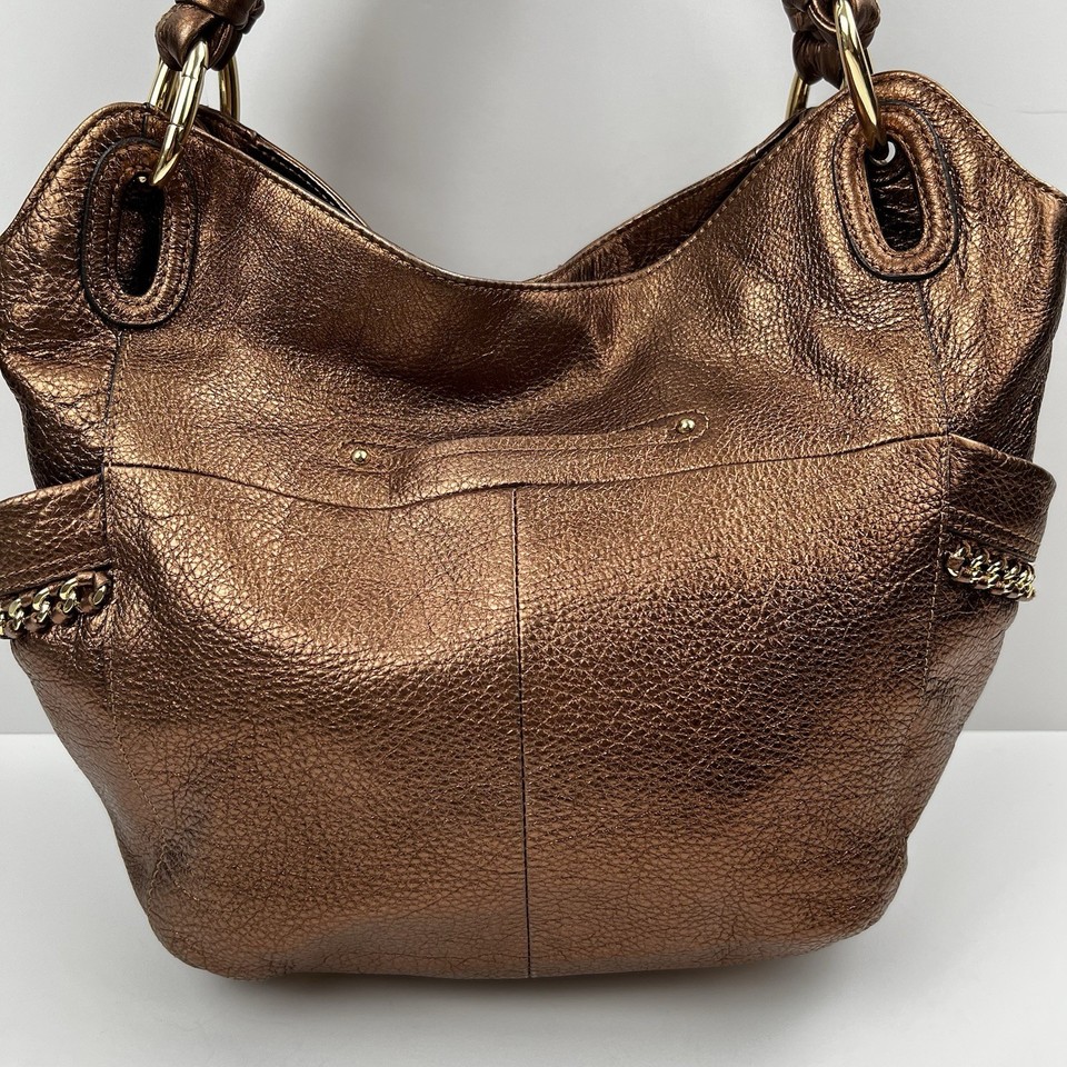 B. MAKOWSKY Leather Hobo Purse Metallic Bronze Gold Chain Alice ...