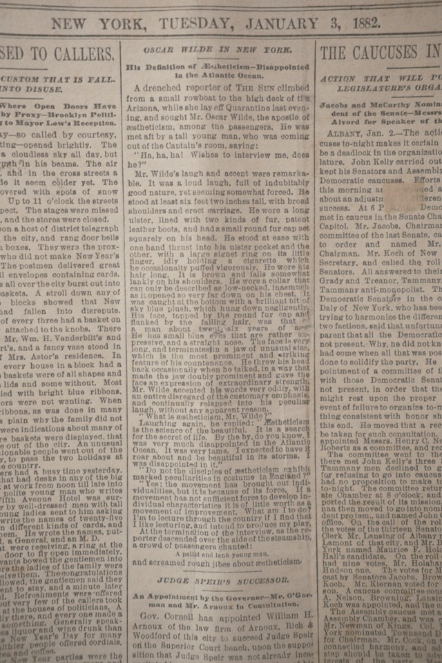OSCAR WILDE Antique The Sun Newspaper Column January 3rd 1882 | eBay