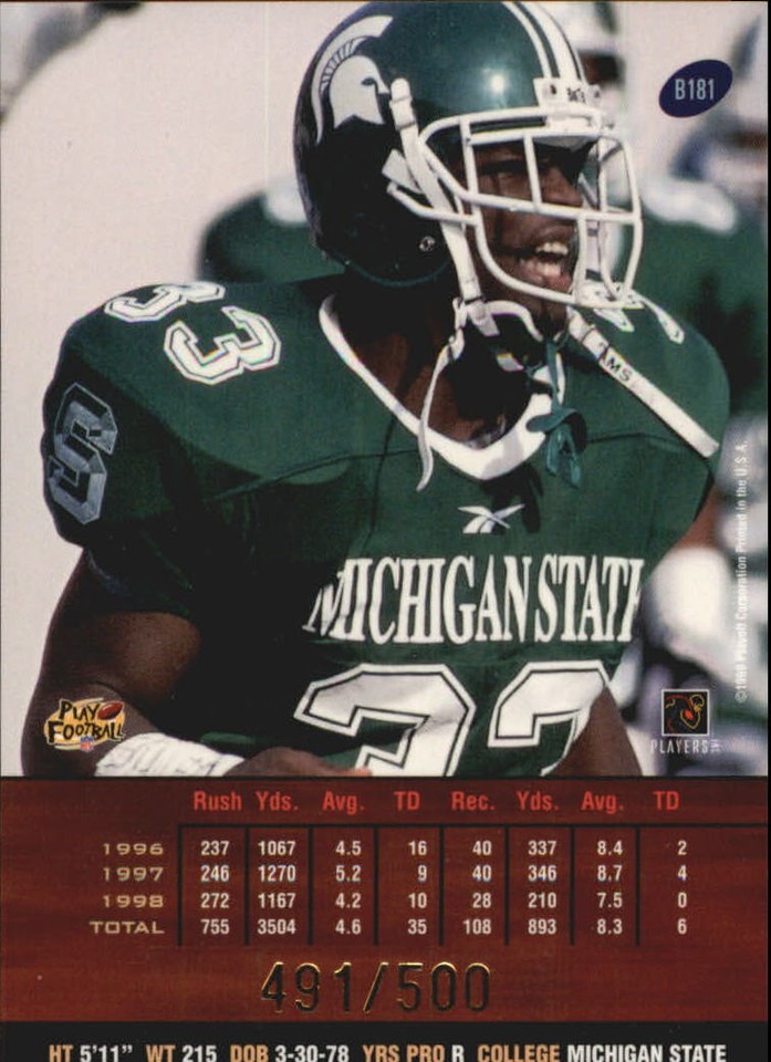 1999 Playoff Prestige SSD Spectrum Green Football Card #181 Sedrick ...