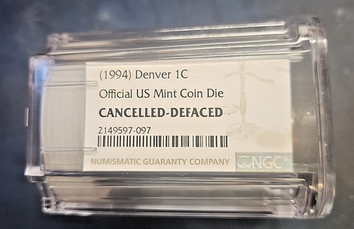 1994 Denver 1c Cent Official US Mint Coin Die Canceled-Defaced NGC ...
