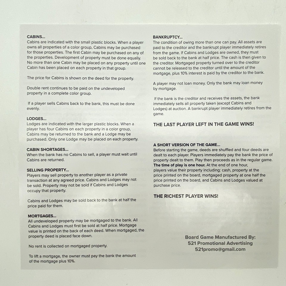 Brainerd Minnesota Monopoly Instructions Manual Rules Replacement Part ...