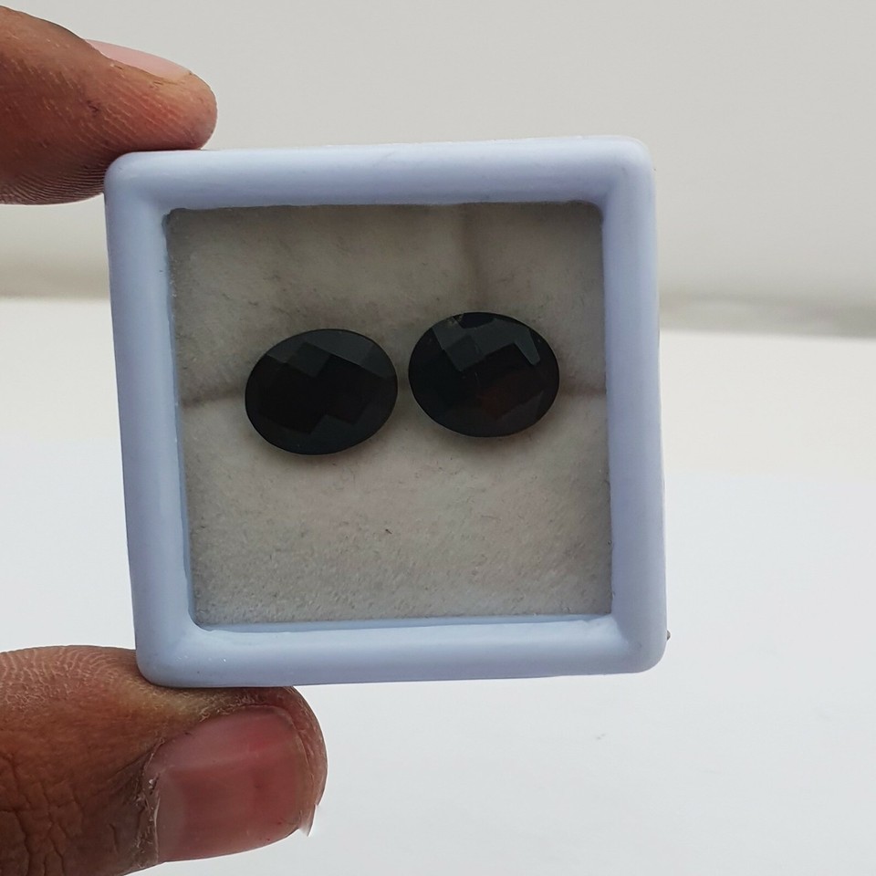 Natural Black Onyx Oval Checker cut Loose Gemstone 2 Pcs 10*12 MM 8.60 ...