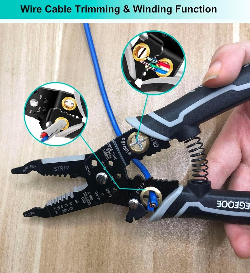 9-in-1 Wire Stripper Tool, Flush Wire Cutters,8" needle nose Side ...