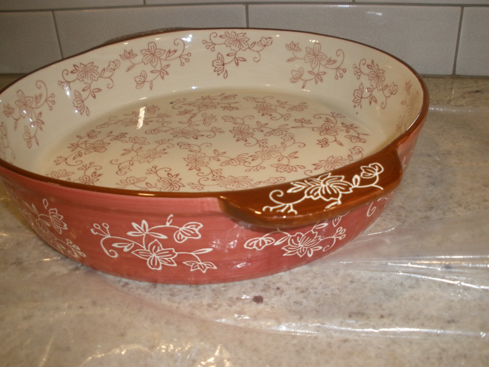 Temptations by Tara Floral Lace Cranberry 3 Qt Casserole Dish w ...
