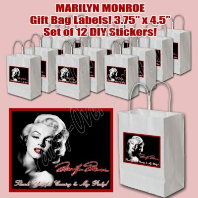Marilyn Monroe Stickers Party Favors Gift Bag Labels 3.75" x 4.75" -12 ...
