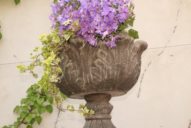 Vintage Urn Column Planter on Plinth Cast Stone Garden Ornament Antique ...