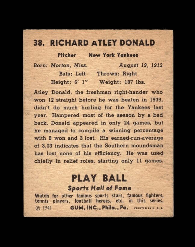 1941 Play Ball Set-Break # 38 Atley Donald EX-EXMINT *GMCARDS* | eBay