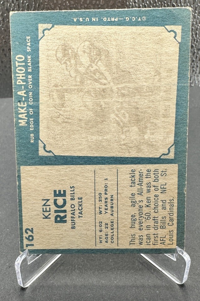 1961 Topps - #162 Ken Rice (RC) - EX - Buffalo Bills! | eBay