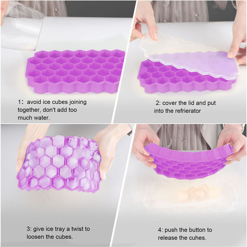 Premium Ice Cube Trays Silicone Hexagonal Ice Cube Molds with Sealing ...