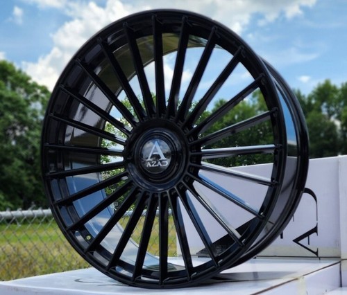 26" Inch 26x10 Gloss Black Azad AZ25 w/ XL CAP Wheels Rims Blanks 22 24 ...