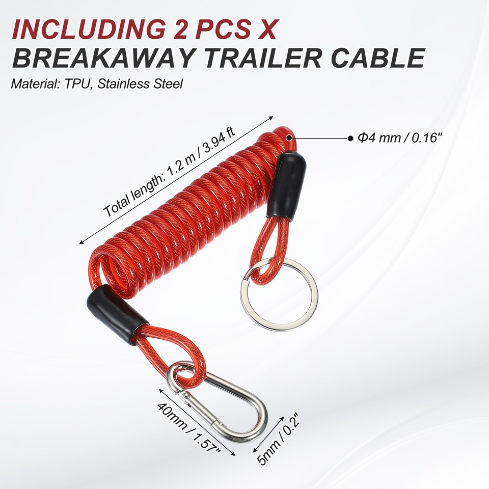 2 Pcs 4 ft Breakaway Trailer Cable Spring Towing Coiled Wire with Clip ...