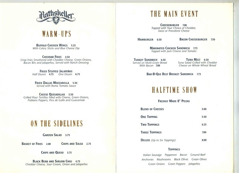 Rathskeller Menu University of Dallas In Irving Texas | eBay