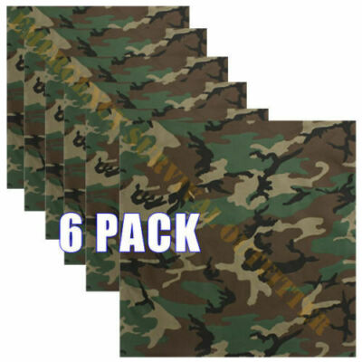 PACK OF 6 Camo Scarf Bandanas 22" X 22 Camoflage Bandana Headwrap 100% ...