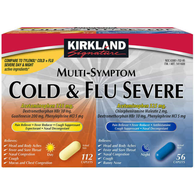 Kirkland Signature Severe Cold & Flu Treatment Caplets - 168 Count for ...