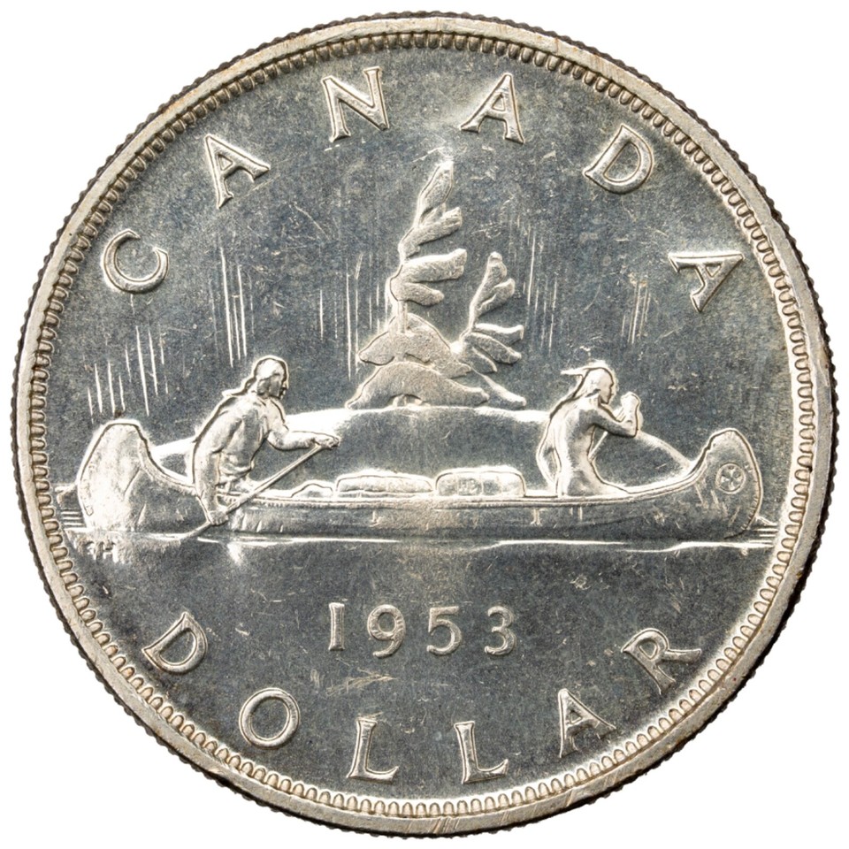 Canada 1953 Shoulder Fold $1 Silver Dollar Coin - Choice Uncirculated ...