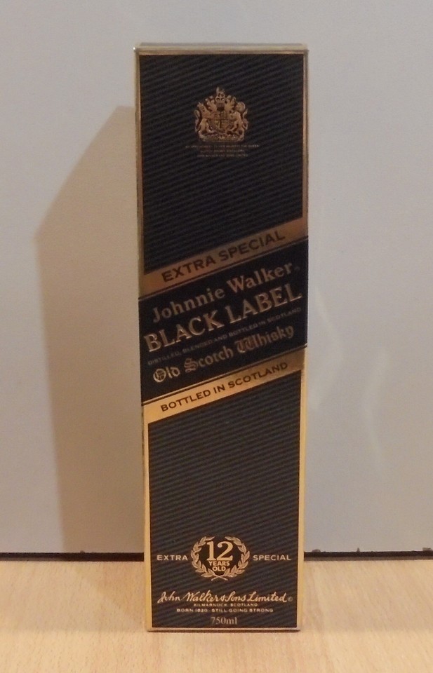 JOHNNIE WALKER BLACK LABEL SCOTCH WHISKY VTG HARD PAPER 750ML BOTTLE ...