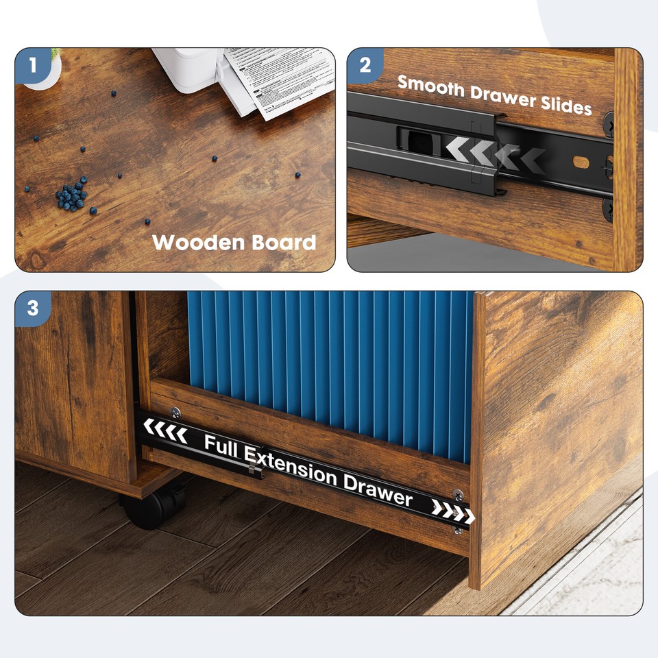 HOMEFLA Rolling Wooden Printer Stand Under Desk Storage Organizer with ...