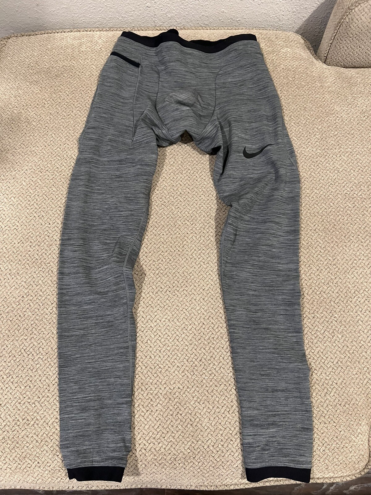 Men's Nike Pro Gray Spandex Running Tights Compression Pants pocket ...