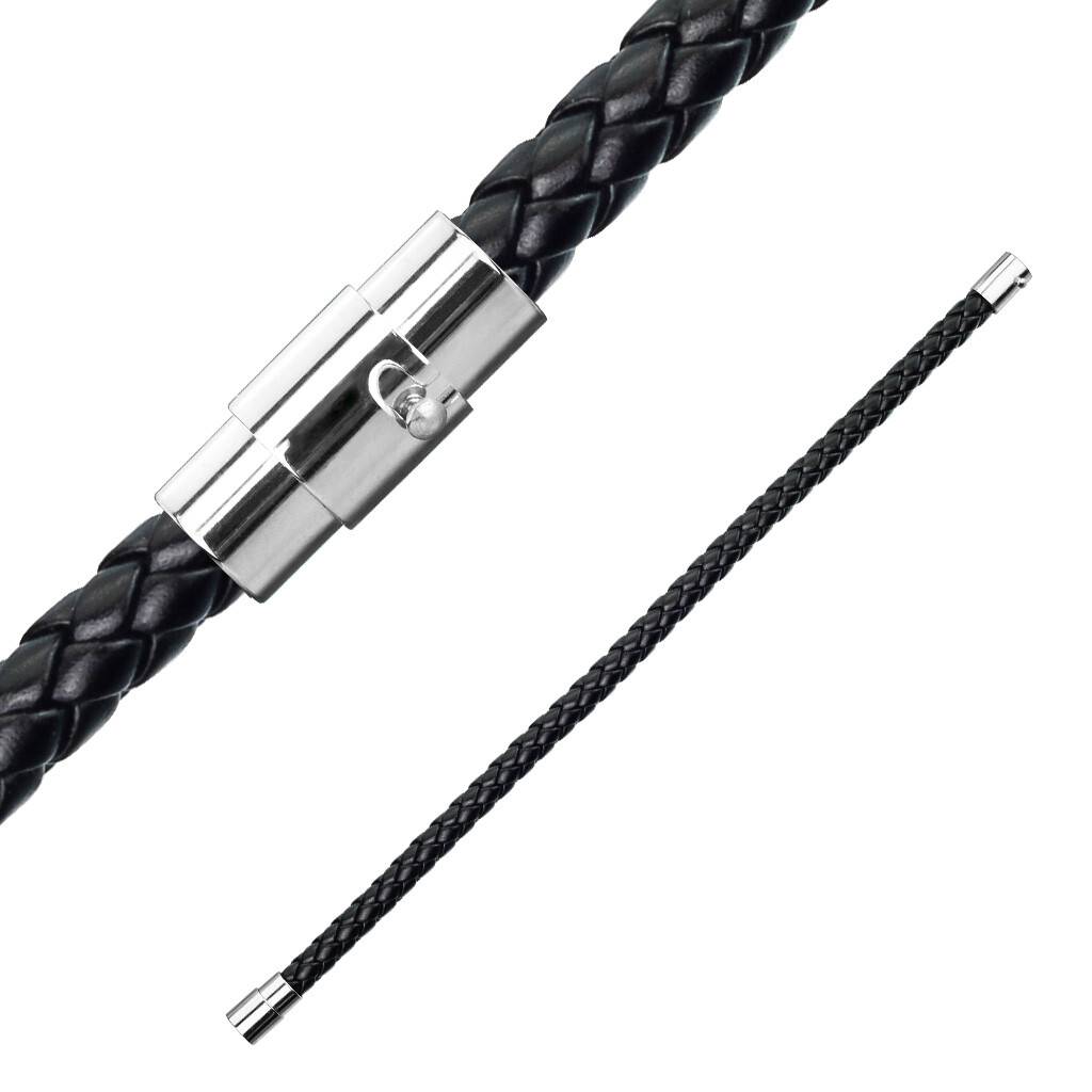 Braided Bolo Leather Bracelet W/ Magnetic Stainless Steel Locking Clasp ...