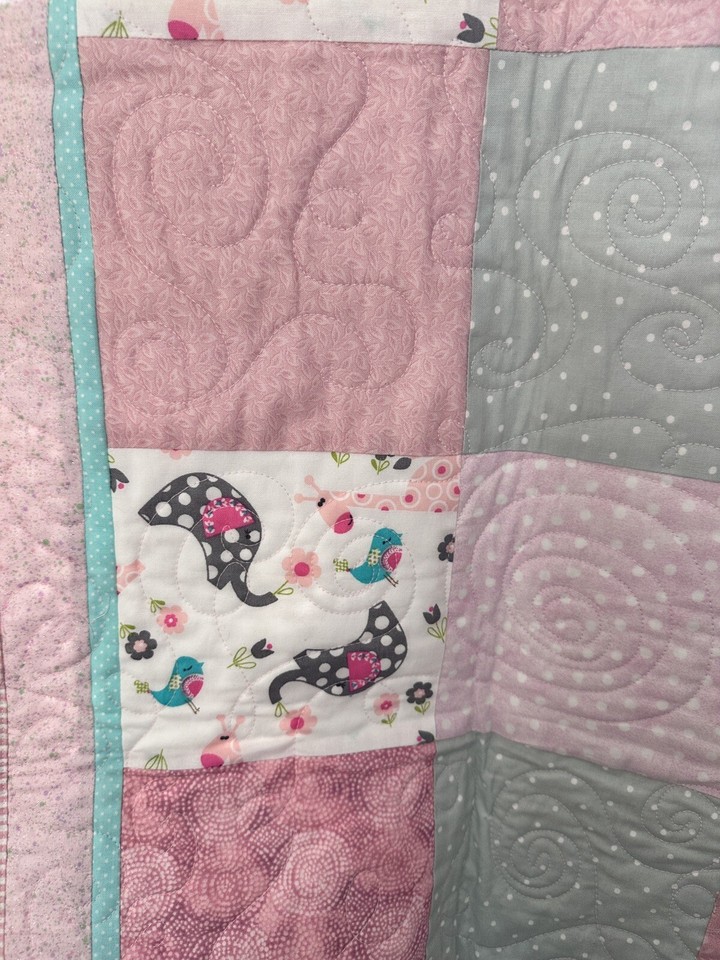 Handmade Patchwork Double Sided Quilt Baby Girls Elephants And Pink/Grey Theme | eBay