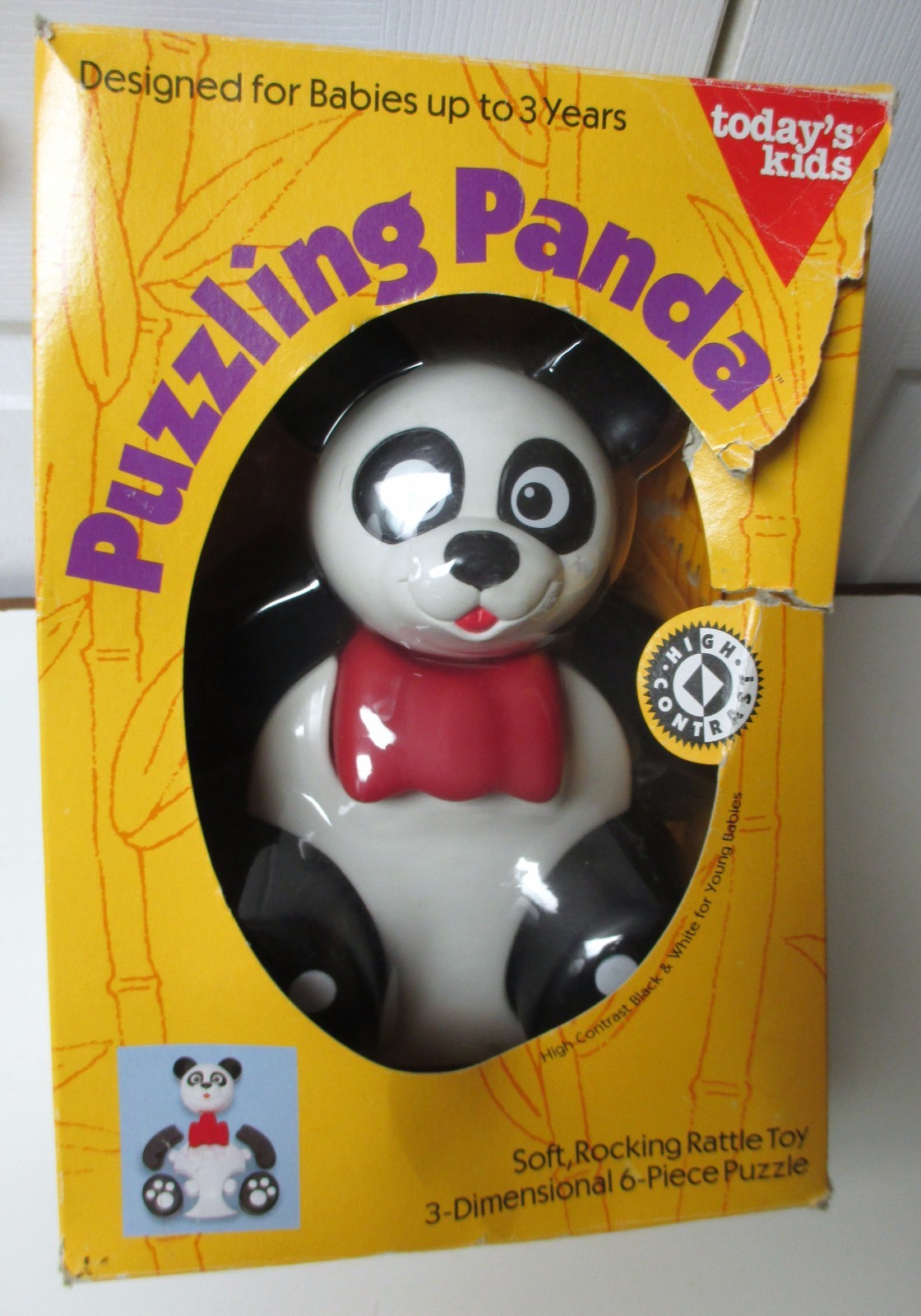 10" VINTAGE 1992 TODAY'S KIDS PANDA BEAR ROLLY POLLY RATTLE PUZZLE BABY ...
