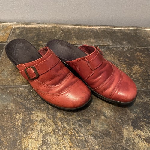 Clarks Patty Lorene Mules 6 M Split Seam Buckle Strap Brown Cushion ...