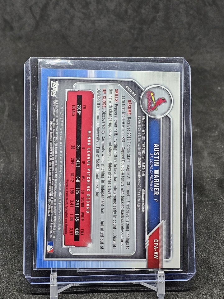 2019 Austin Warner 1st Bowman Chrome Prospects Autos #CPA-AW Cardinals ...