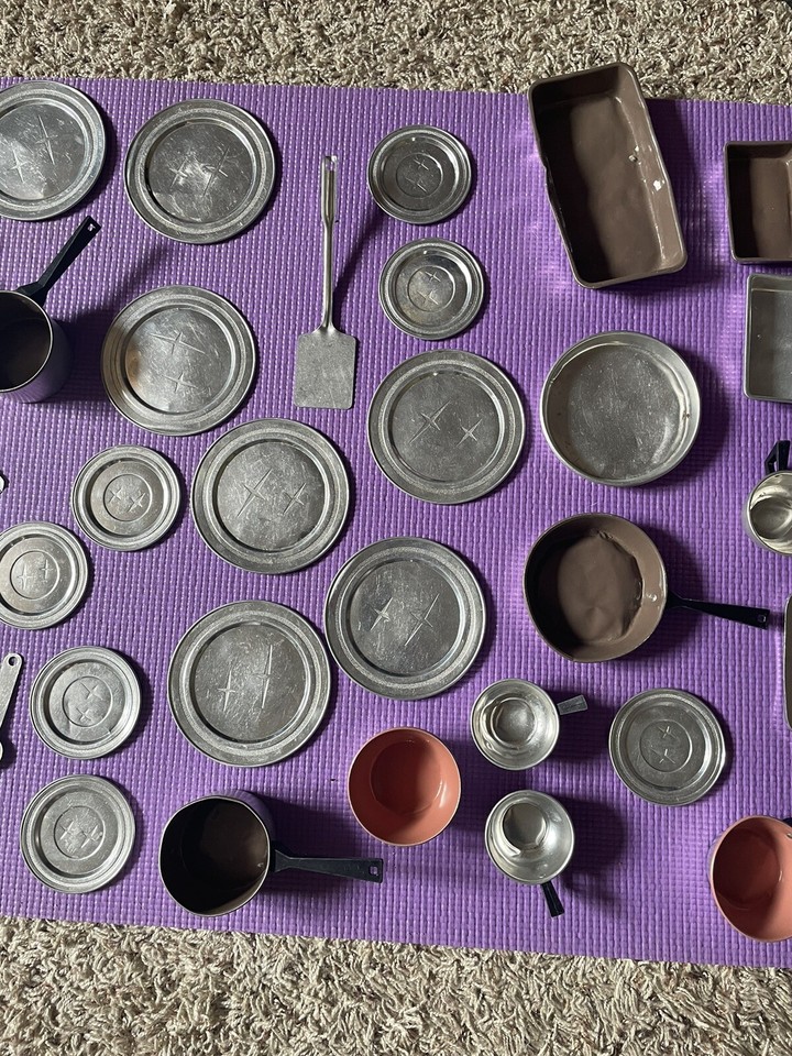 Vintage Metal Toy Children’s Play Dishes & Silverware & Cookie Cutters ...