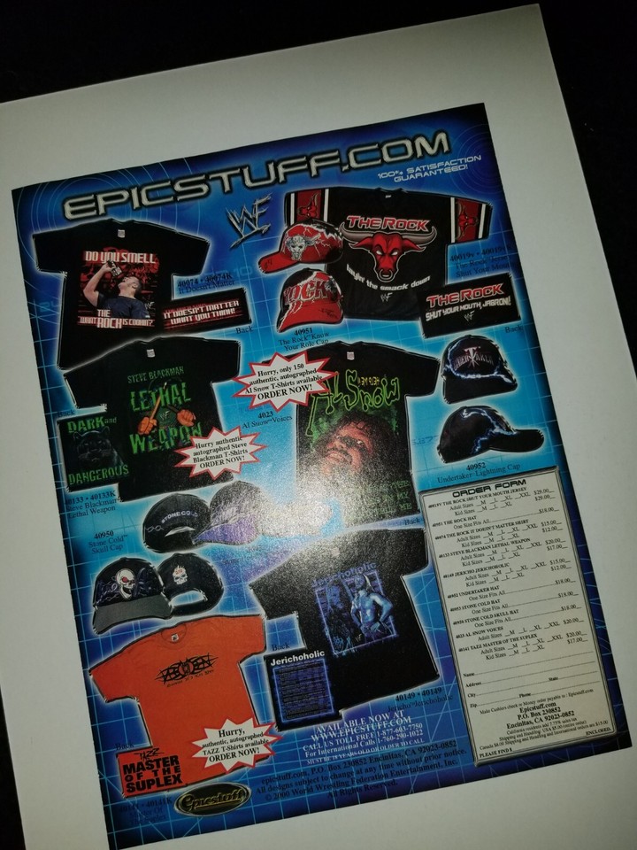WWF EpicStuff print ad (2000) for WWF merchandise of the Attitude Era ...